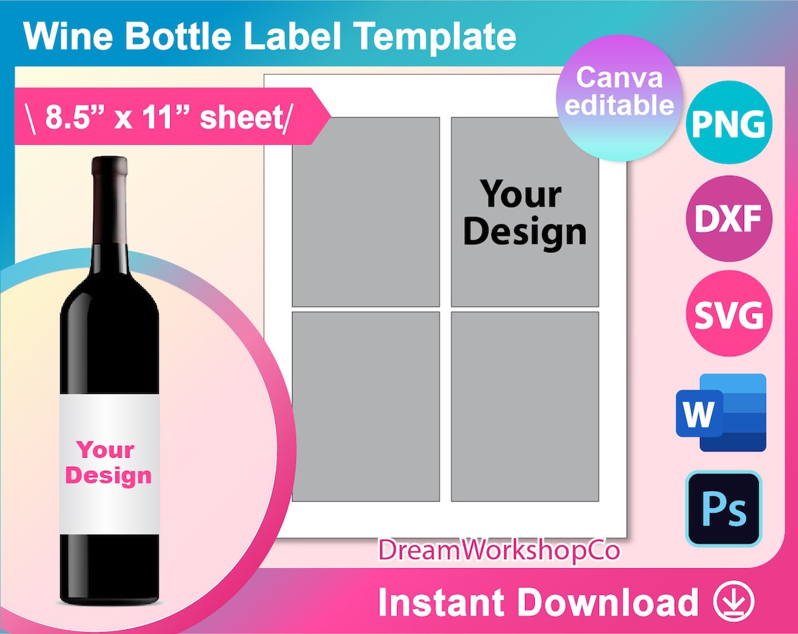 750ml Wine Label Template . Mini Champagne Bottle Labels SVG - Etsy