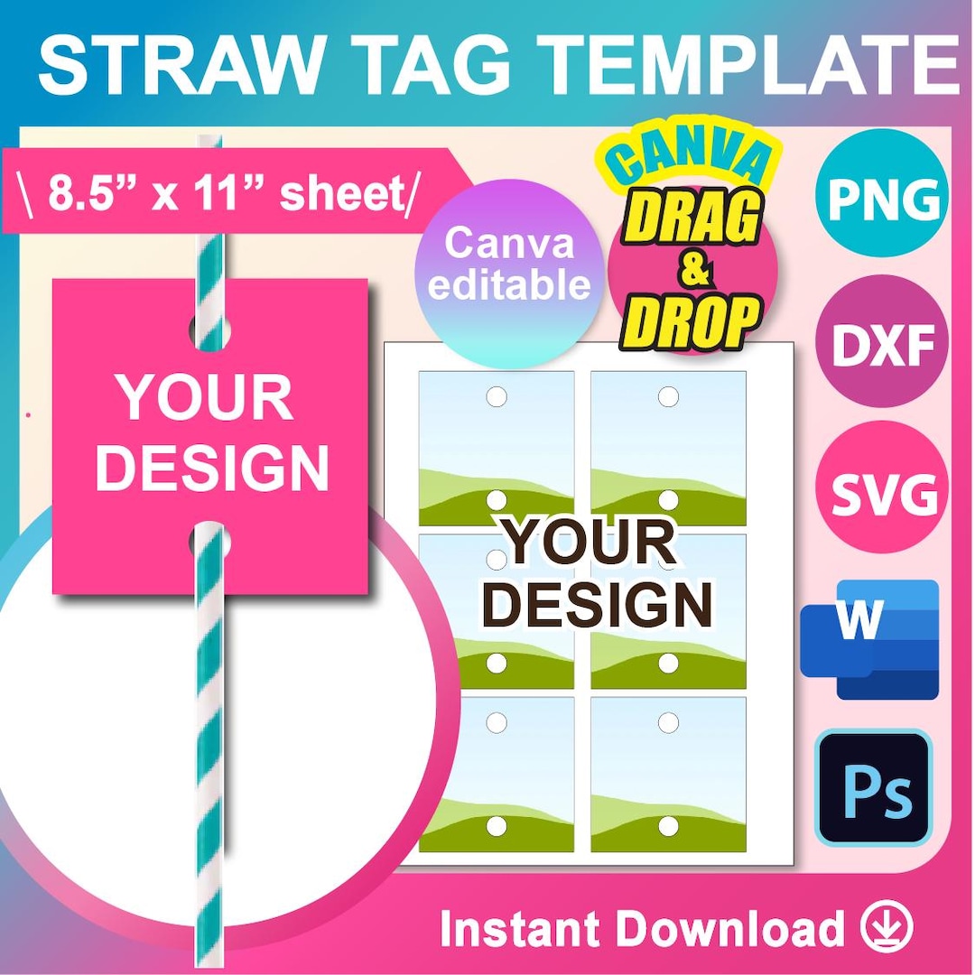 Straw Tag Template, Straw Tag SVG Template, Svg, DXF, Canva, Ms Word ...