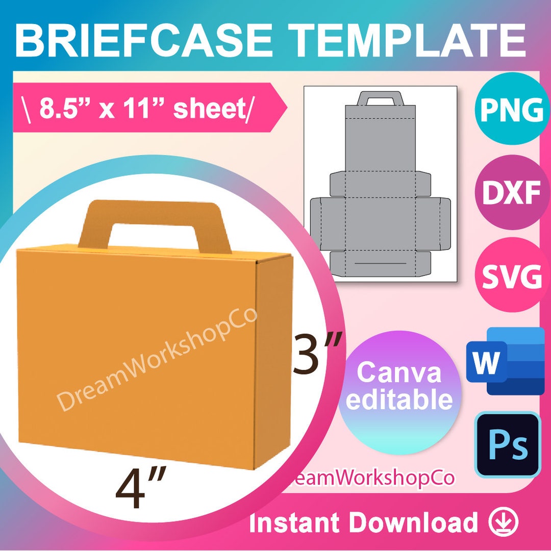 Brief Case Box Template, Box Template, SVG, DXF, Ms Word Docx, Png, Psd ...