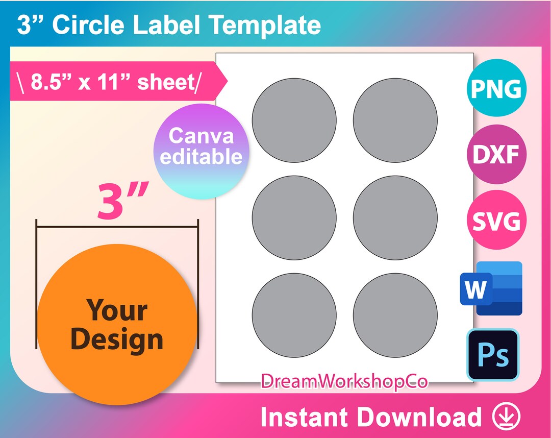 3inch Circle Template Circle Label Template Circe Label - Etsy