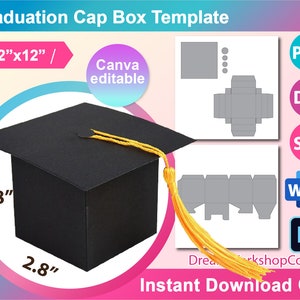 Graduation Cap Box Template, Canva, PSD, SVG, DXF, Png, Ms Word, 12"x12 ...