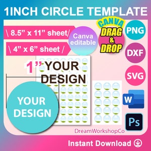 1inch Circle Template, Multipurpose Labels, Bottle Cap Label, SVG, DXF ...