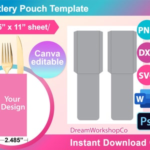 Cutlery Pouch Template, Cutlery Set Template, SVG, Canva, DXF, Ms Word ...