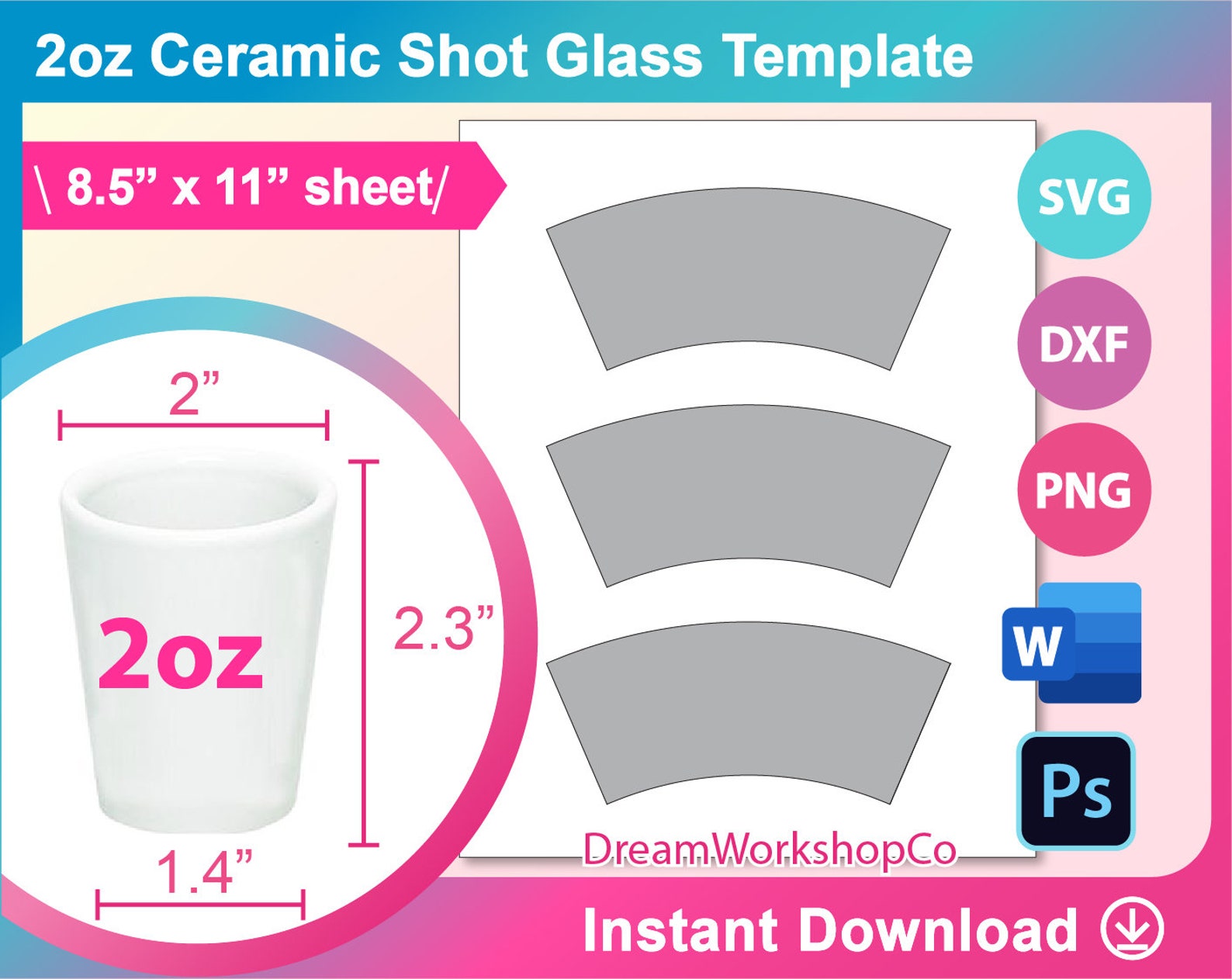 2oz Ceramic Shot Glass Template Sublimation Canva Ms Word - Etsy