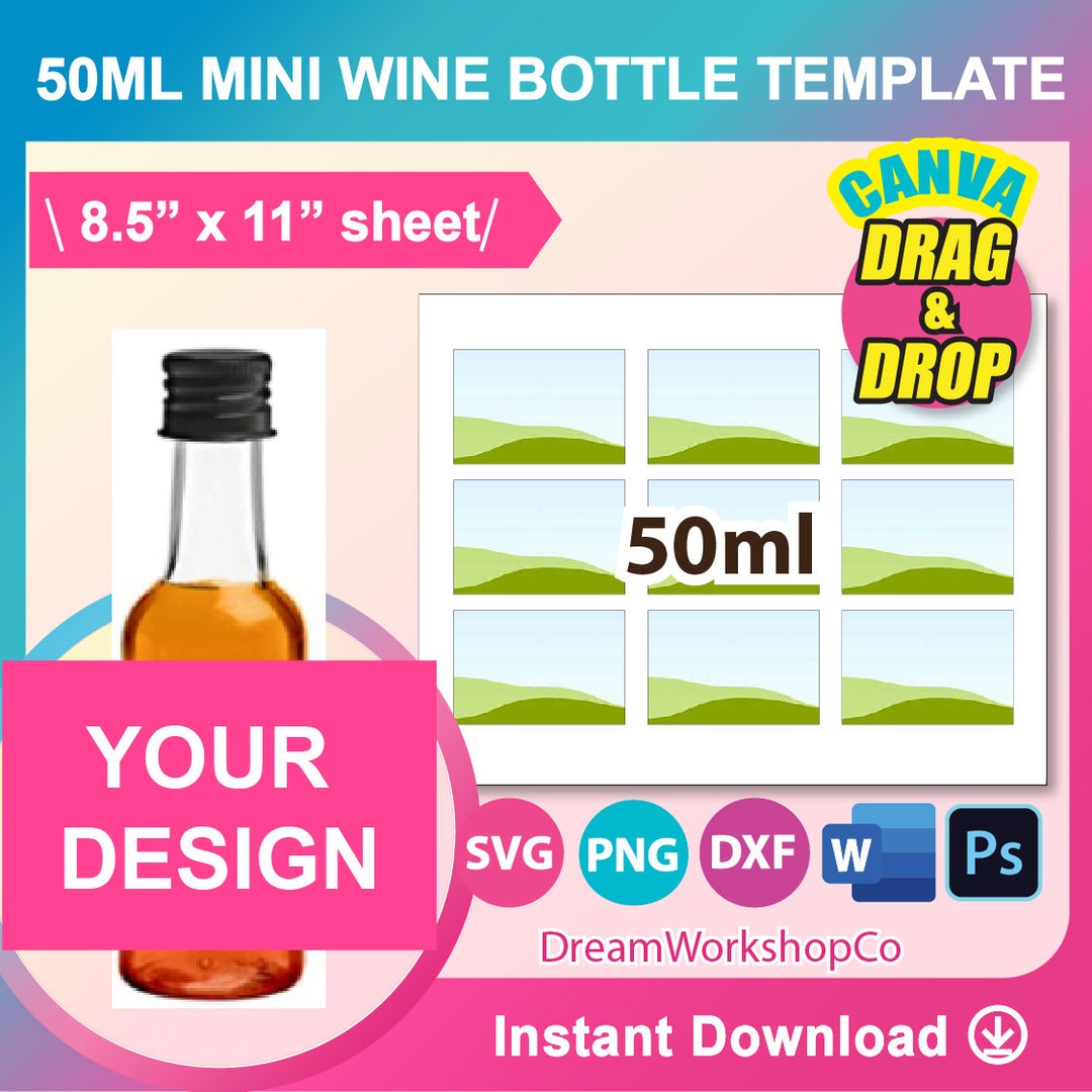 1.7oz, 50ml Mini Wine Bottle Label Template, Little Liquor Bottle ...