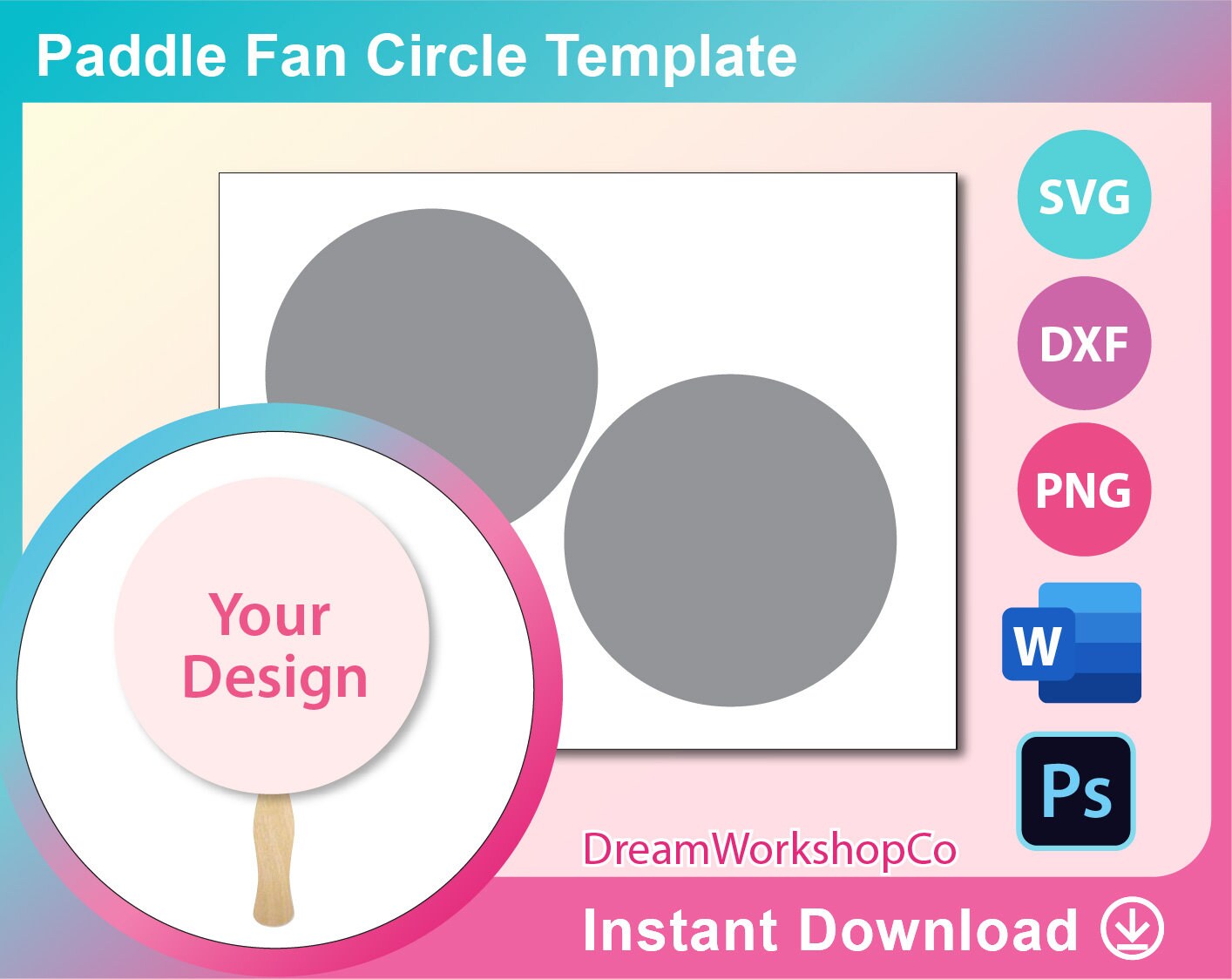 Circle Fan Wedding Fan Paddle Fan Template PSD SVG DXF | Etsy