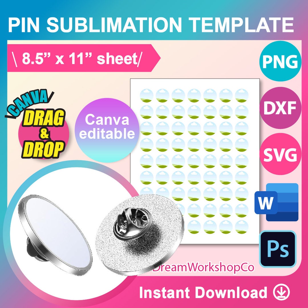 Enamel Pin Sublimation Template, Template, SVG, Canva, DXF, Ms Word ...