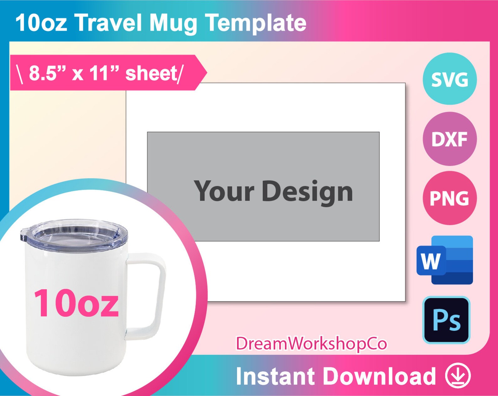 10oz Travel Mug Template Coffee Tumbler Sublimation | Etsy