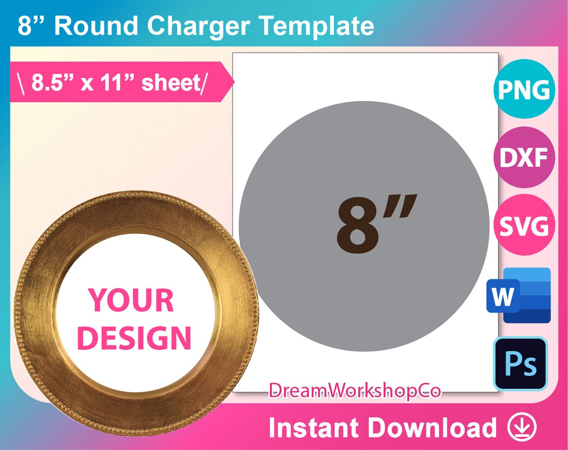 8inch Plate Charger Template 4 Sizes Plate Charger Insert - Etsy