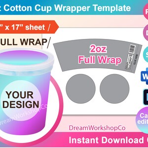 2oz Cotton Candy Tub Label Template Cotton Candy Tub Wrapper - Etsy