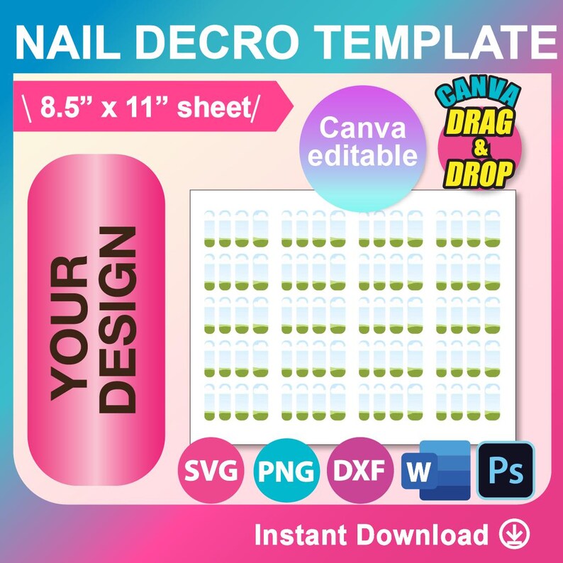 Nail Template, Nail Template SVG, DXF, Canva, Ms Word Docx, Png, PSD, 8 ...