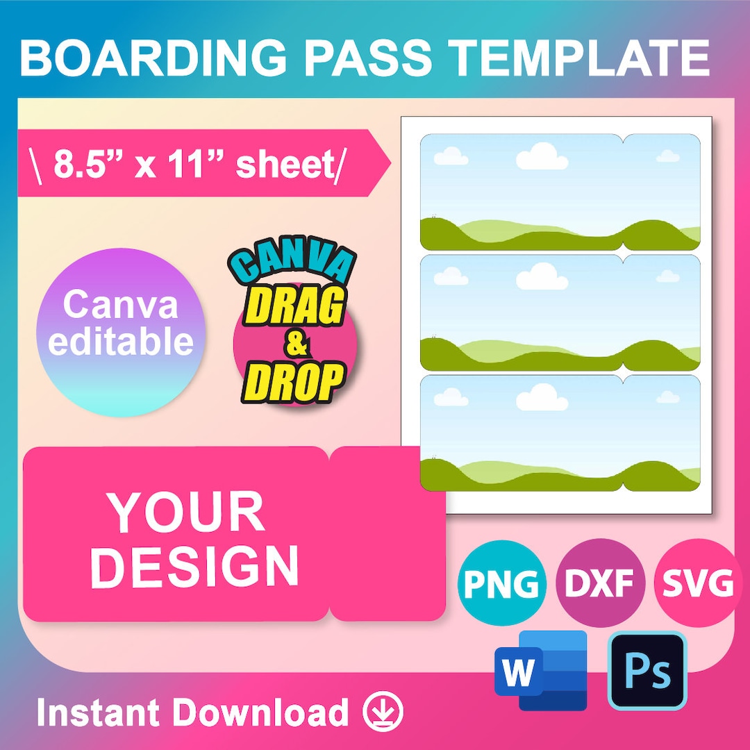 Boarding Pass Template, Canva, Ms Word, PSD, PNG, SVG, Dxf, 8.5x11 ...
