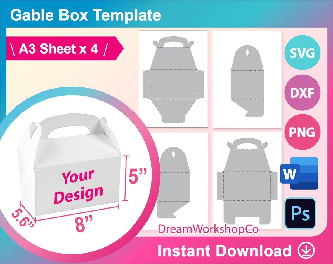 Large Gable Box Template Box With Handle Template Gift Box - Etsy