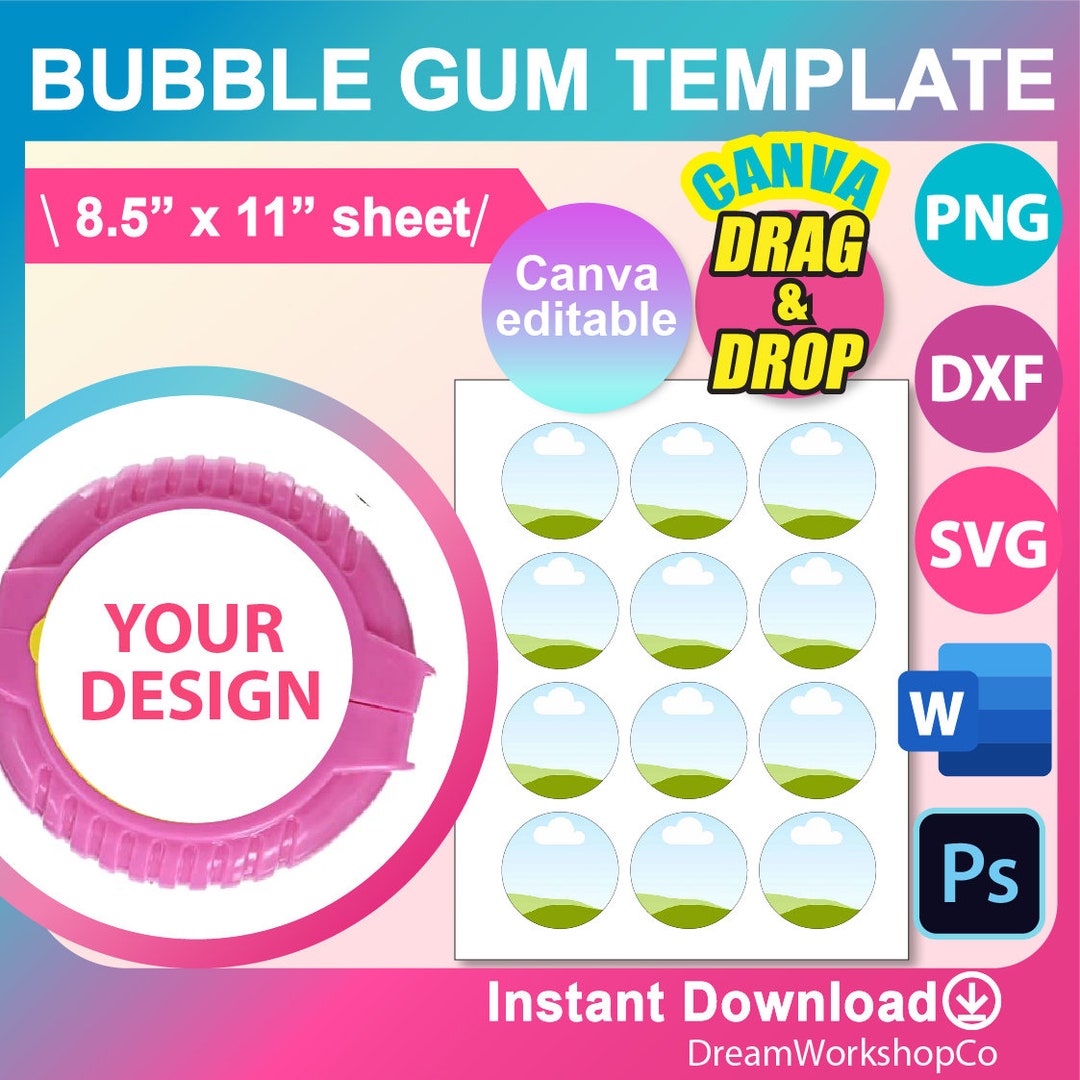 2oz Bubble Gum Tape Template, Bubble Gum Label Template, Canva, SVG ...