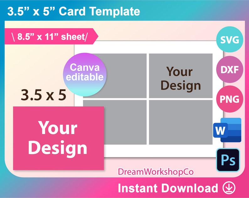 3.5x5 Invitation Card Postcard SVG DXF Canva - Etsy