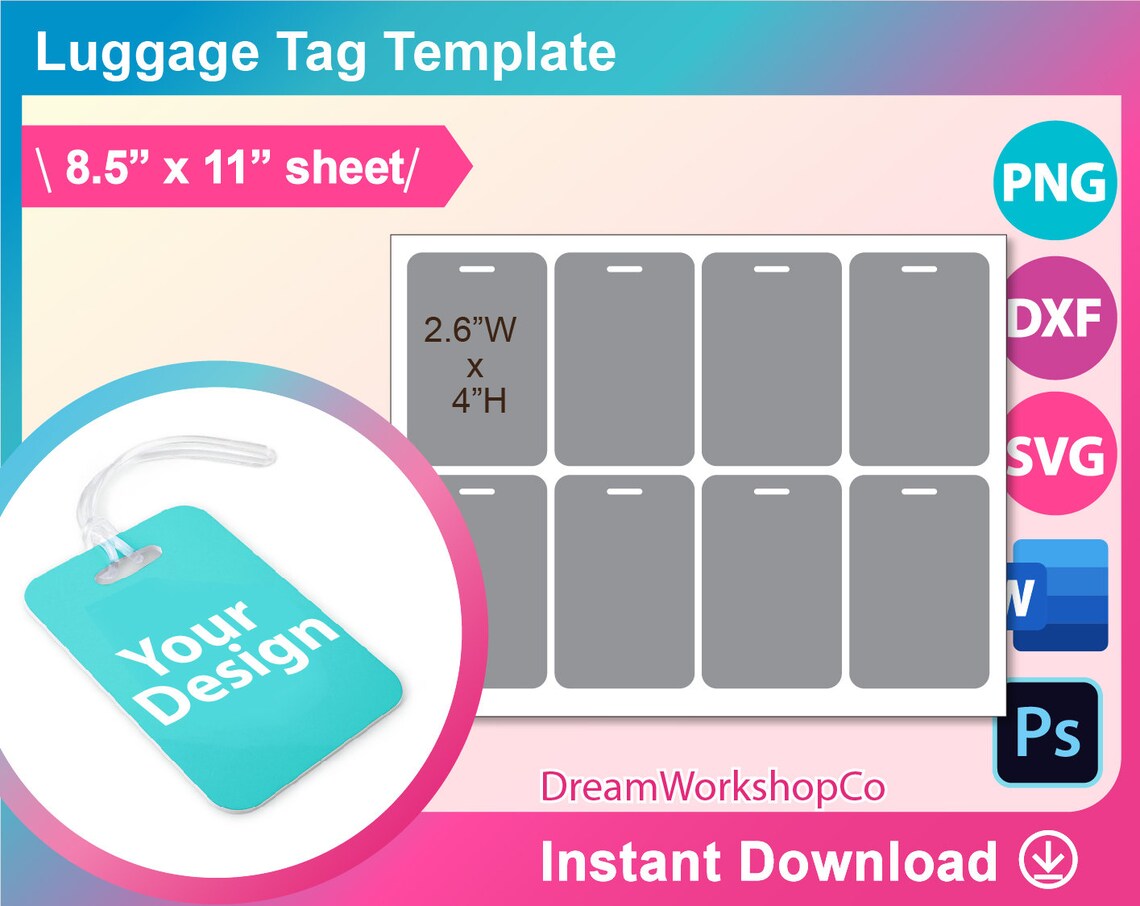 Luggage Tag Template Template for Sublimation SVG DXF Ms - Etsy