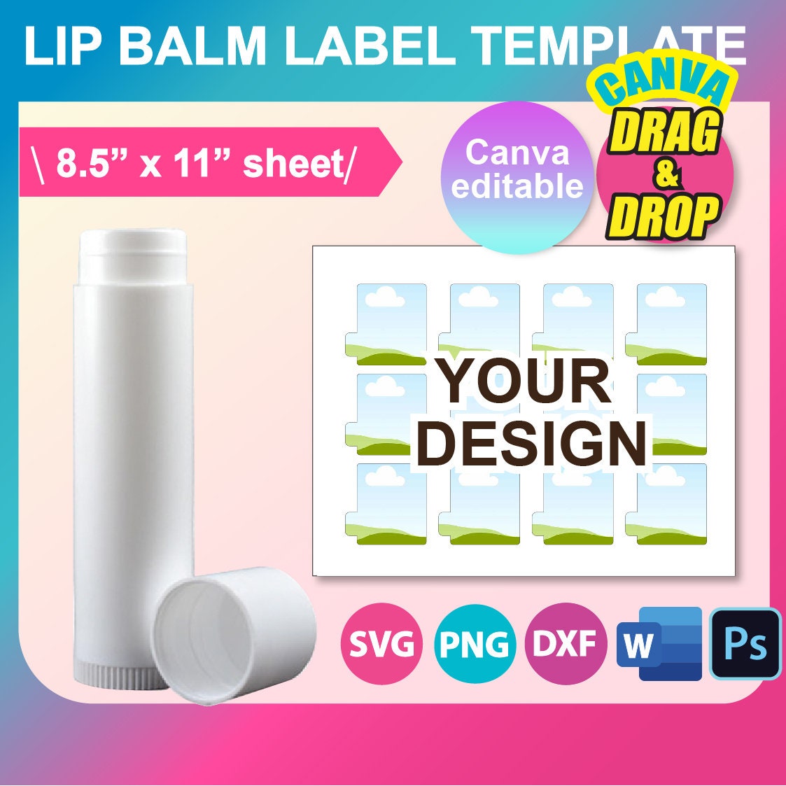 Lip Balm Label Template: 8.5x11