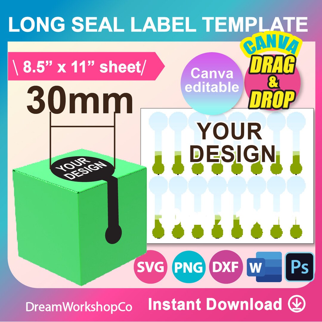Long Seal Label Template, Box Seal Label, Circle Label Template, Gift ...