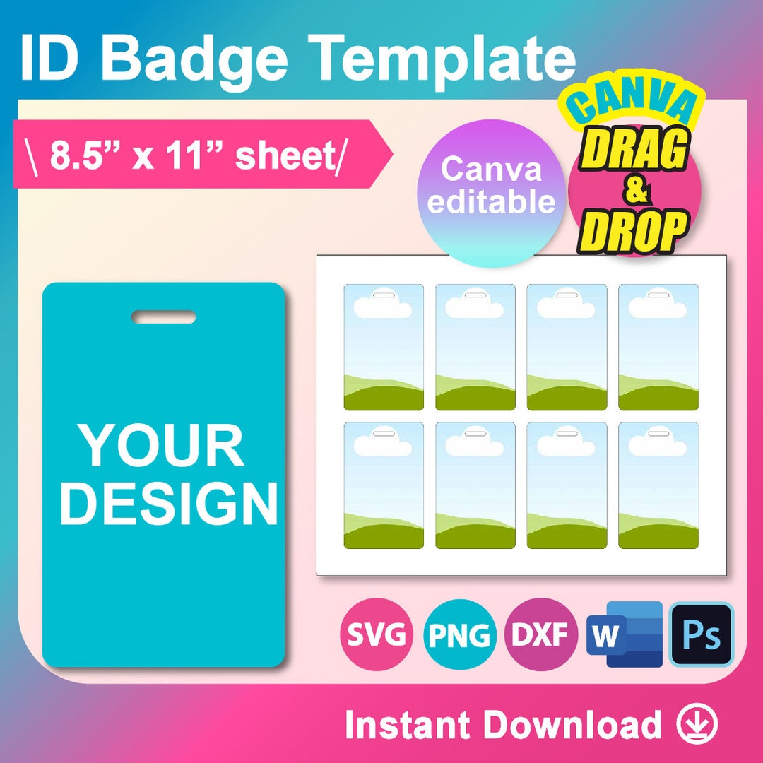 ID Badge Template, Id Badge Blank Template, Canva, SVG, DXF, Ms Word ...