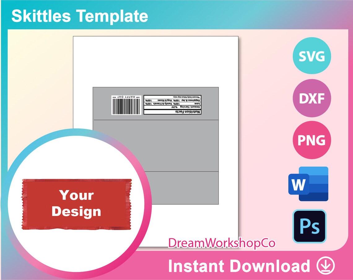 2.17oz Rainbow Candy Template Treat Bag Template Candy Treat - Etsy