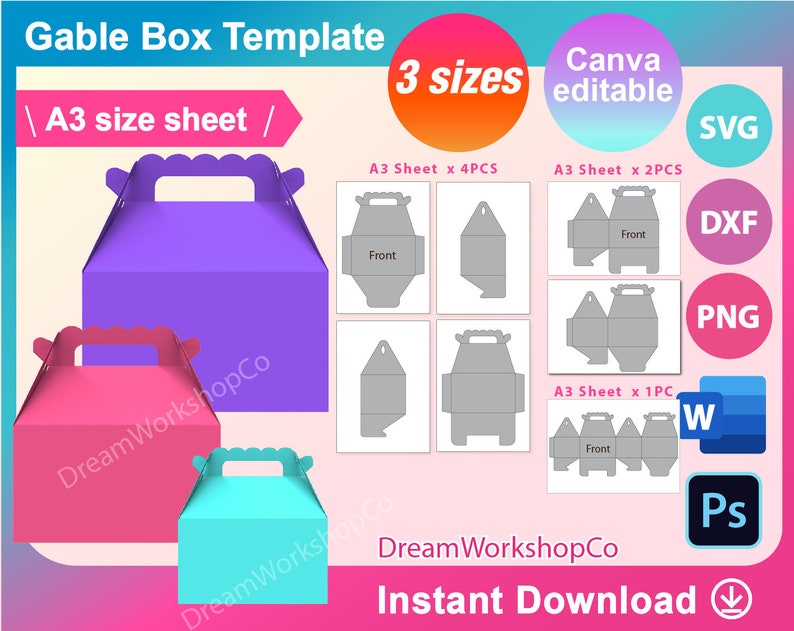 Bundle Gable Box Template Bundle Scalloped Gable Box SVG - Etsy