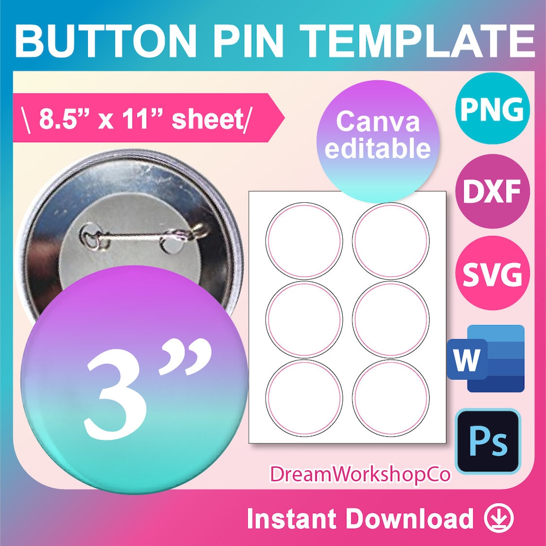 3inch Button Pin Template, 3inch Pin Button Template, Canva, SVG, DXF ... 3inch Button Pin Template, 3inch Pin Button Template, Canva, SVG, DXF ...
