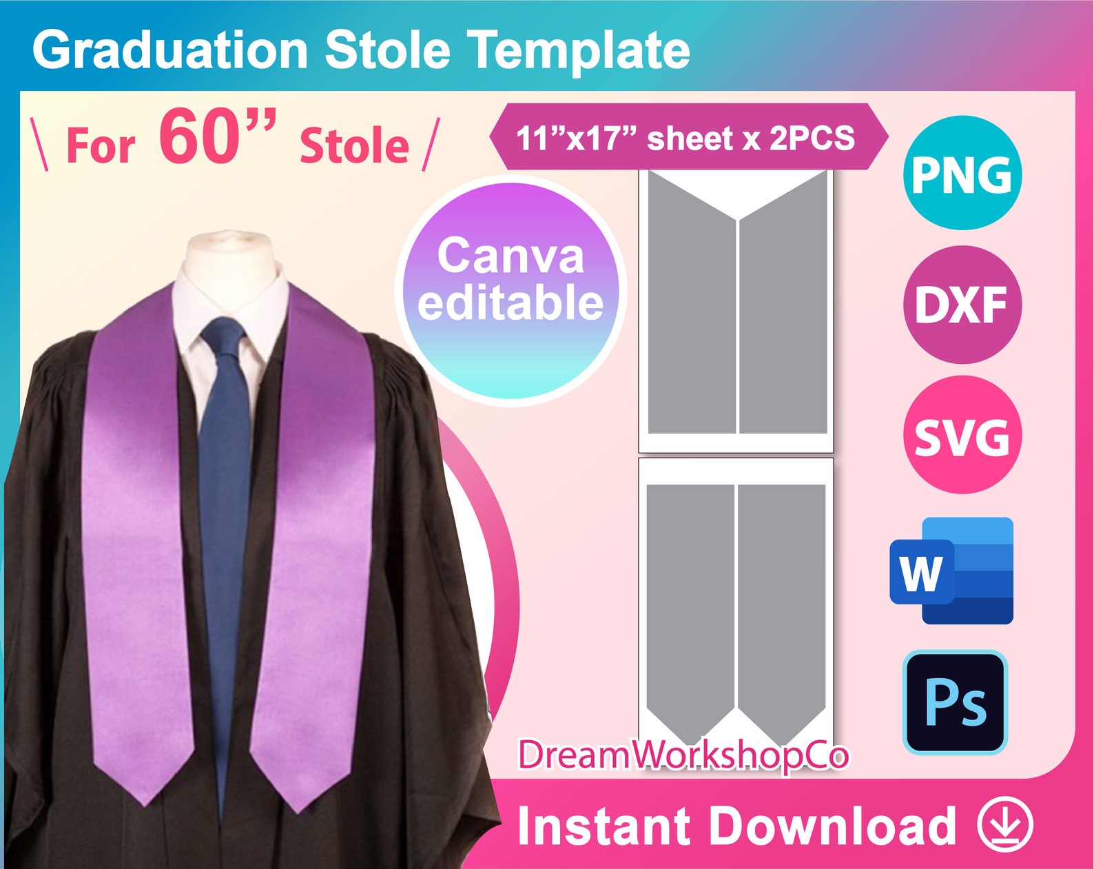 Stole Template Graduation Stole Template Stole Template SVG - Etsy