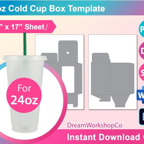 24oz Cold Cup Box Template Gift Box Template Window Box - Etsy