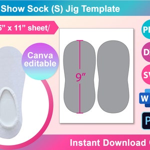 Sock Jig Template, No Show Sock Jig Template, Sublimation, SVG, DXF, Canva, Ms Word Docx, Png ...