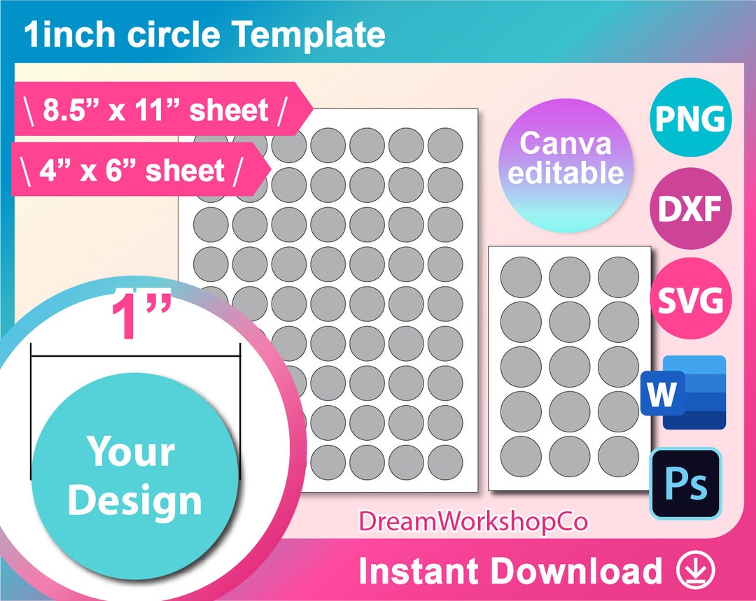 1inch Circle Template Multipurpose Labels SVG DXF Circle - Etsy