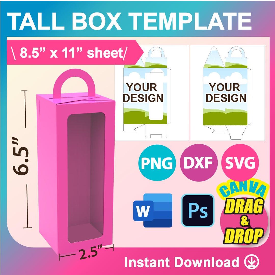 6.5” Tall Box Template, Doll Box, Tall Window Box, Box With Handle ...