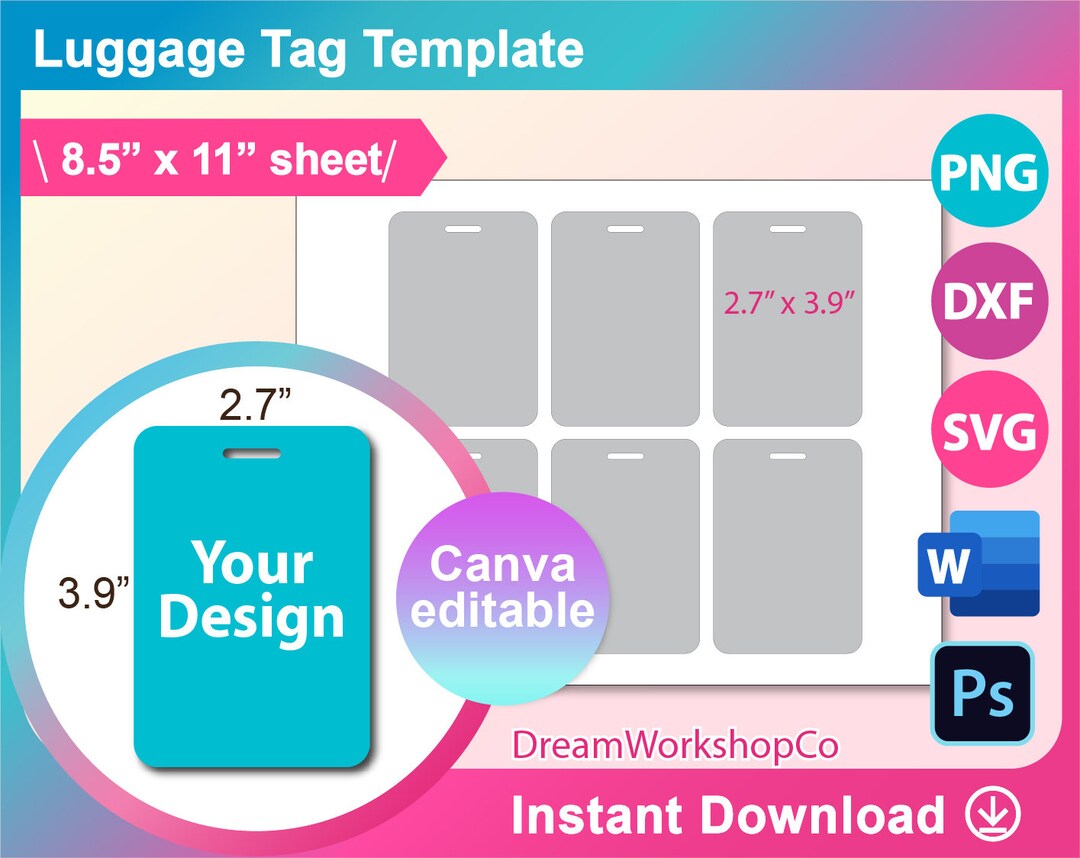 Luggage Tag Template, Template for Sublimation, Canva, SVG, DXF, Ms ...
