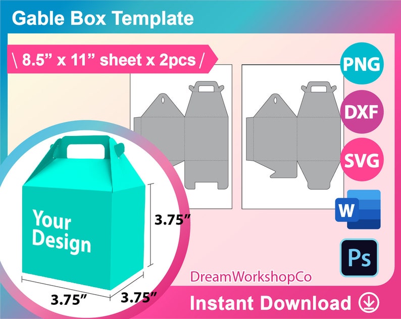 Gable Box Template Box With Handle Template Gift Box - Etsy