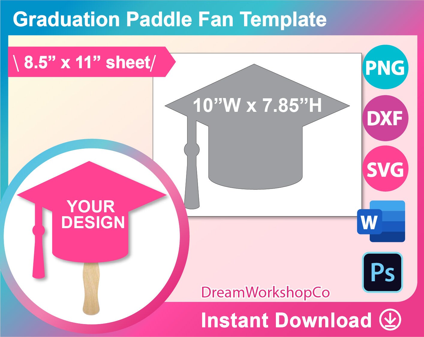 Graduation Paddle Fan Template PSD SVG DXF Ms Word Docx - Etsy