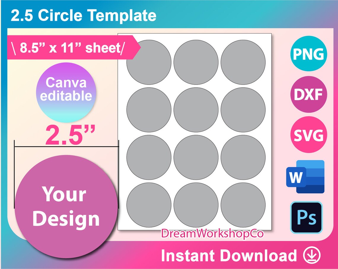 2.5 Circle Template Multipurpose Labels Template SVG - Etsy