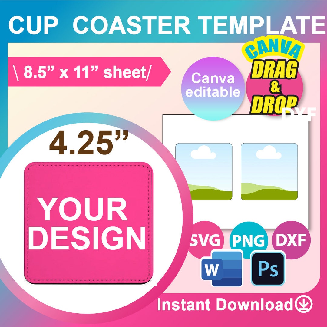 4.25" X 4.25" Round Corner Square Cup Coaster Template, SVG, DXF, Ms ...