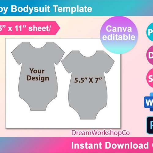 Baby Bodysuit Template Ms Word Canva PSD PNG SVG Dxf - Etsy