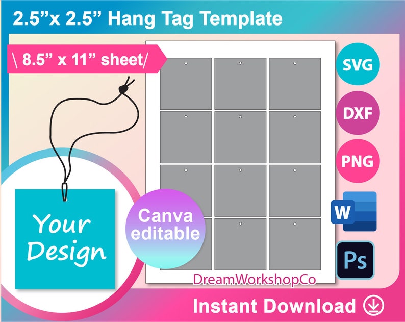 2.5" Square Hang Tag Template, Canva, SVG, Dxf, PSD, PNG, Digital ...