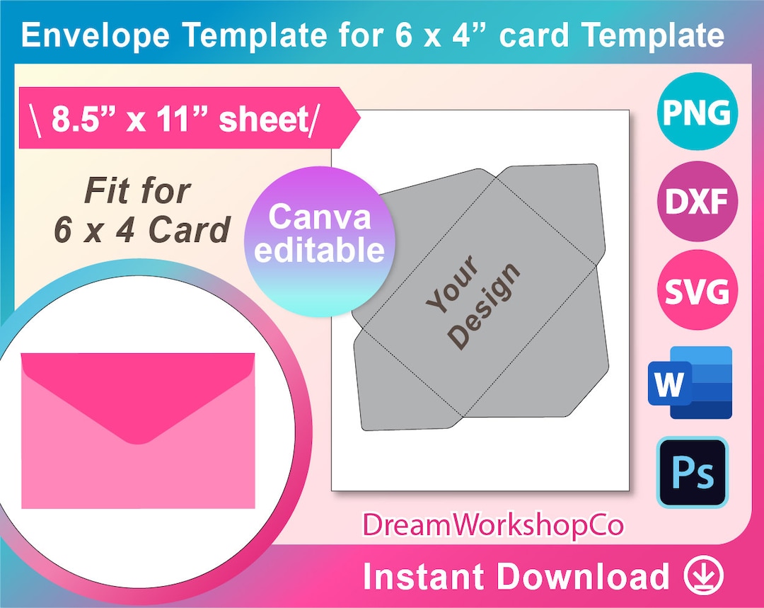 For 6"x 4" Card Envelope Template, Canva, Ms Word, PSD, PNG, SVG, Dxf ...