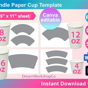 4 Sizes Cup Wrapper Template Bundle: SVG, DXF, Canva, Png, Psd (8.5"x11 ...