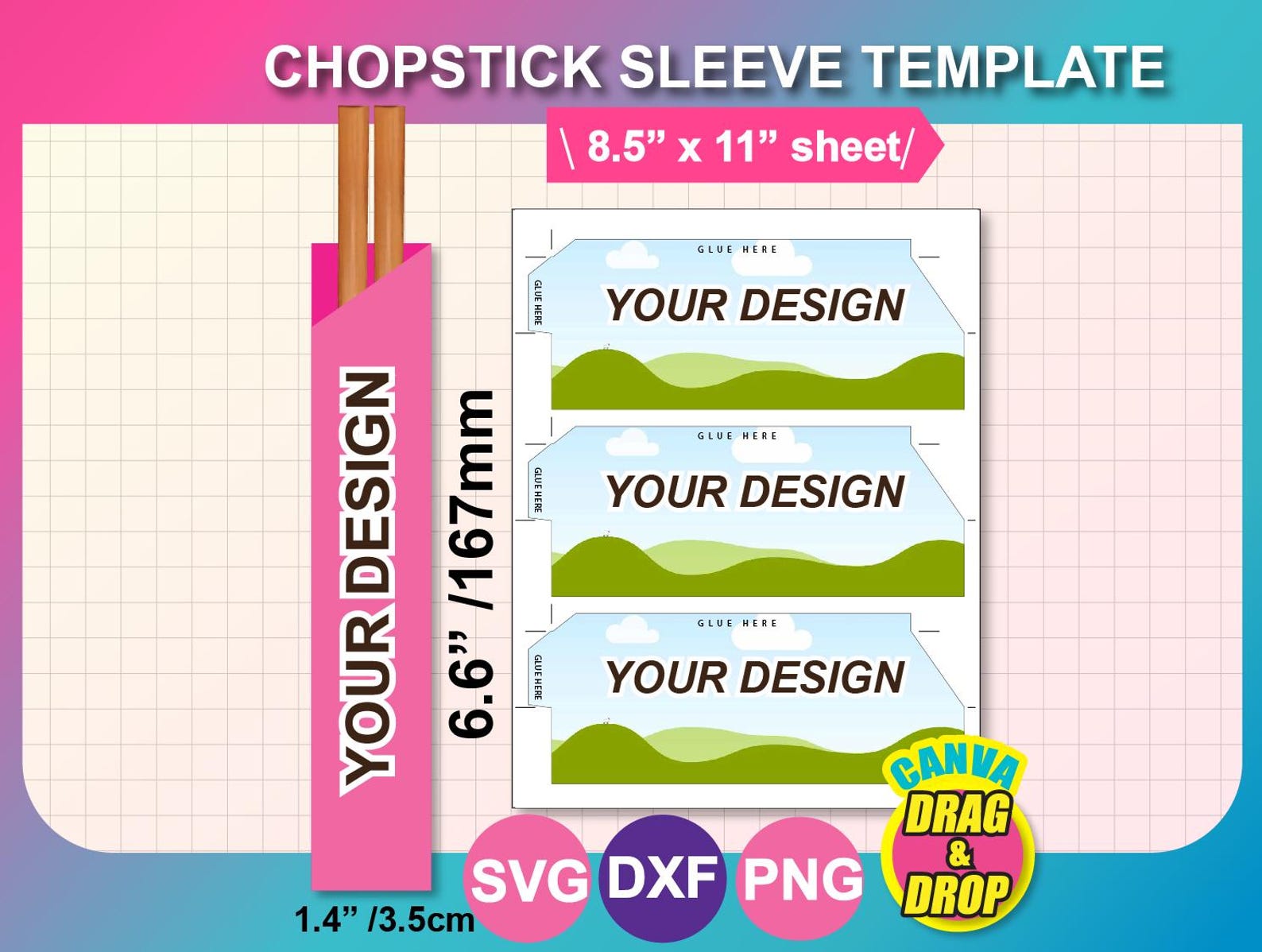 Chopstick Sleeve Template, Canva (svg, Dxf, Png, Psd, Docx) (8.5x11 ...