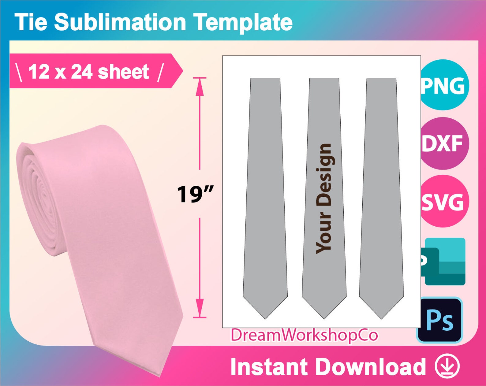 Tie Template, Tie Sublimation Template, PSD, SVG, DXF, Publisher Png ...