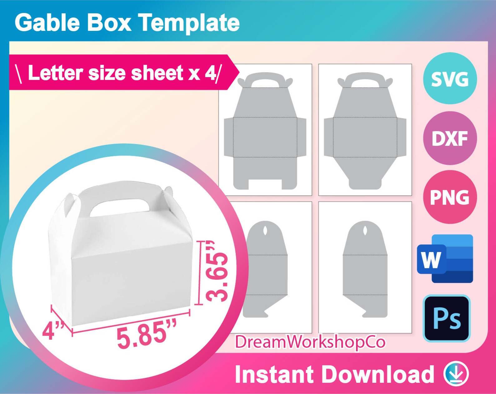 Gable Box Template SVG DXF Canva Ms Word Docx Png Psd - Etsy Australia