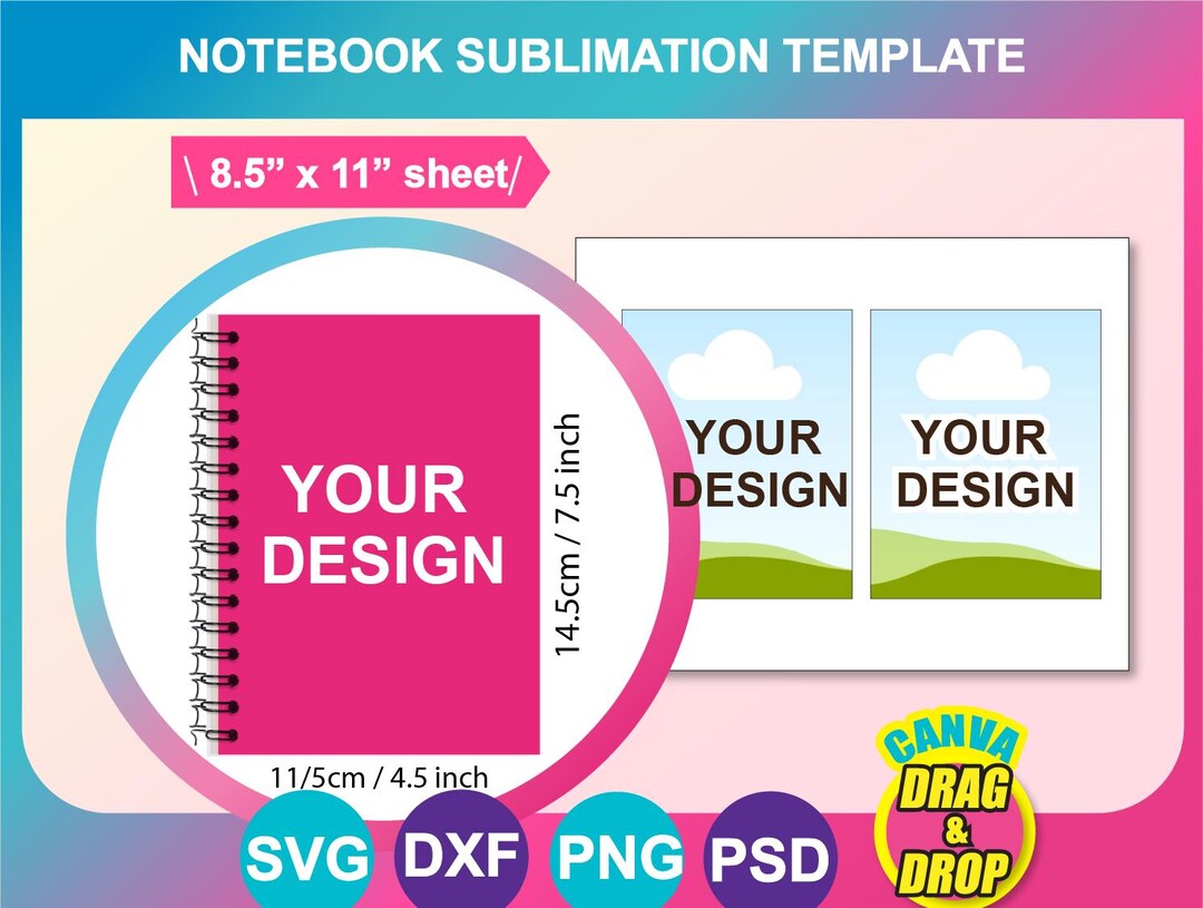 A5 Spiral Notebook Sublimation Template, A5 Note Book Template for ...