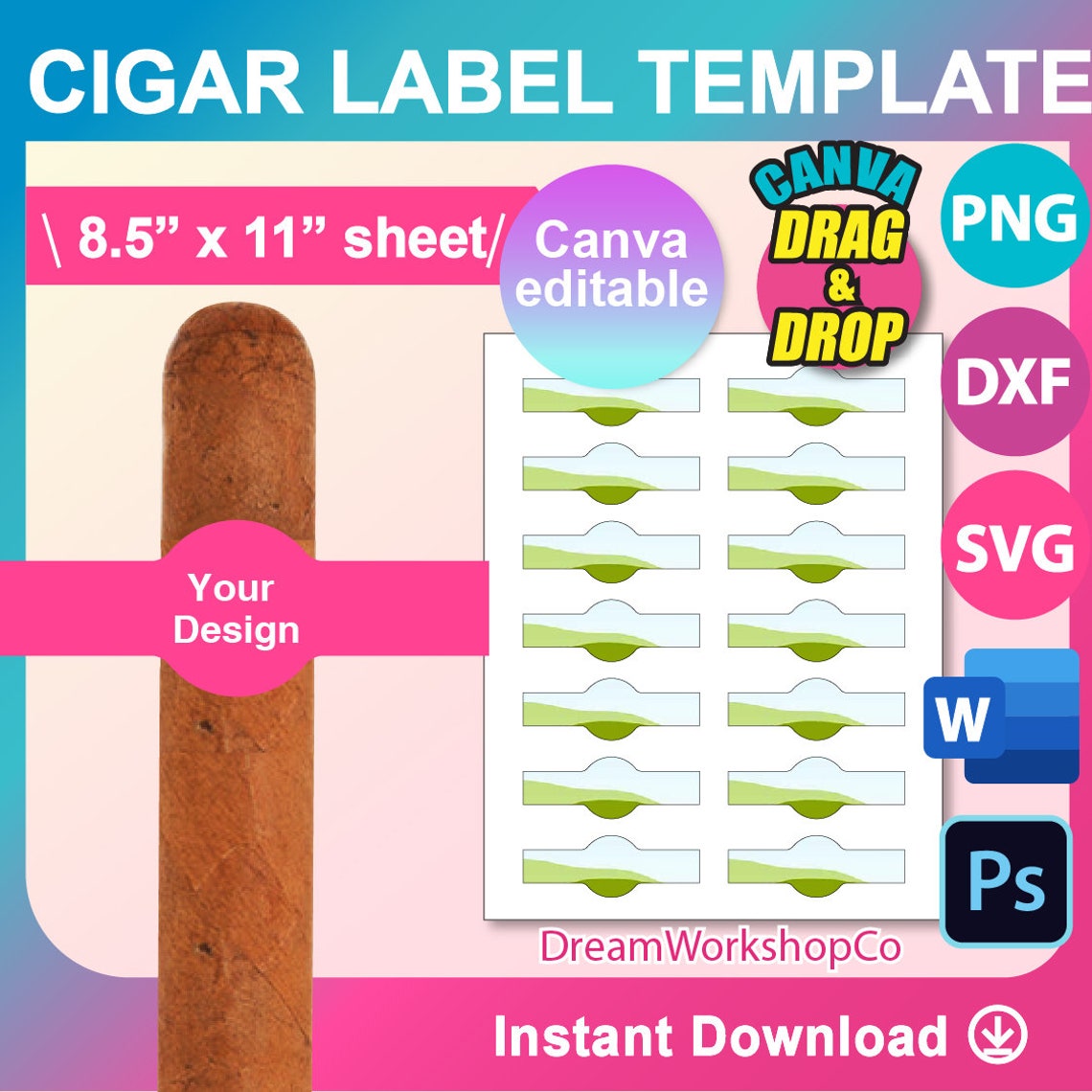 Cigar Wrapper Template, Cigar Label Template, SVG, Canva, DXF, Ms Word ...