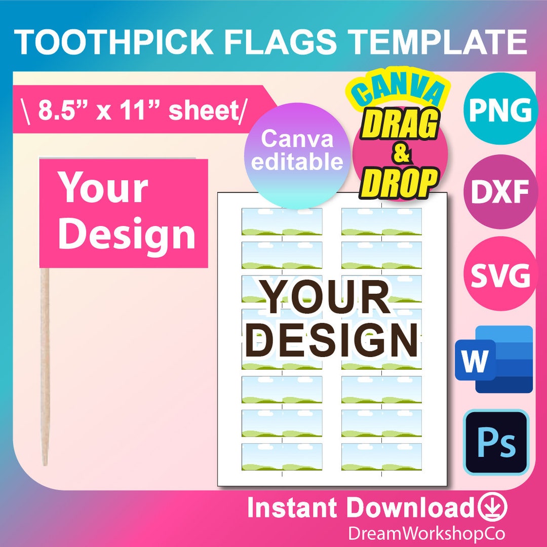 Toothpick Flag Template, SVG, DXF, Canva, Ms Word Docx, Png, PSD, 8.5 ...