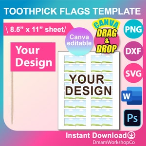 Toothpick Flag Template, SVG, DXF, Canva, Ms Word Docx, Png, PSD, 8.5 ...
