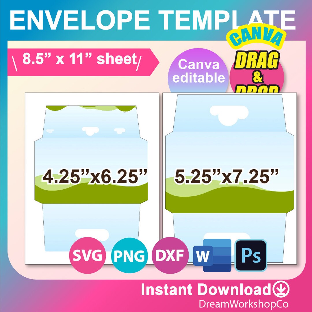 For 6x 4, 5x7 Card Envelope Template, A7 Envelope Canva, Ms Word, PSD ...