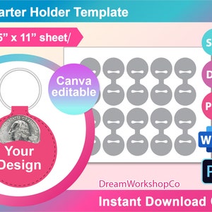 Coin Holder, Quarter Holder Template, SVG, DXF, Ms Word, Canva, Png ...