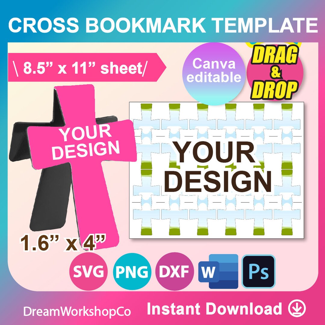 Cross Magnetic Bookmark Template, Bookmark Template SVG, Canva, DXF, Ms ...